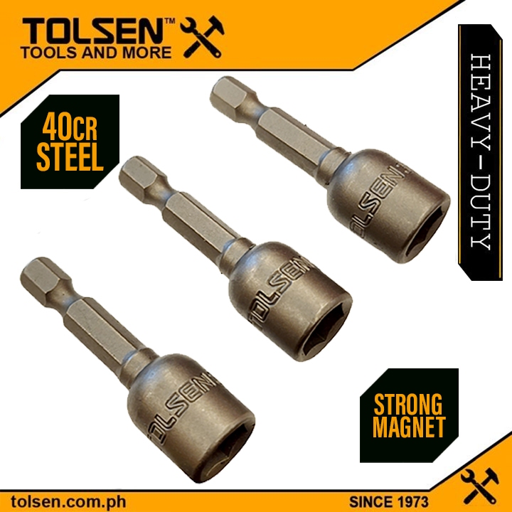 Tolsen 3pcs Magnetic Nut Socket Set (3/8") Tek Screw Bits 77832 ...
