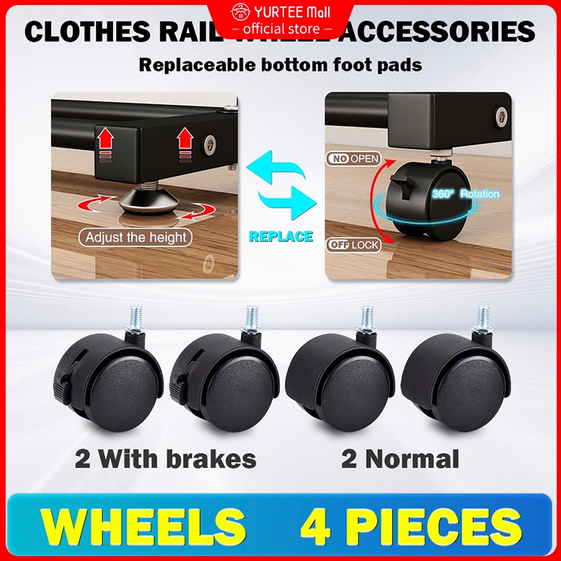 Double layer clothes rail movable wheel set with brakes | Shopee ...