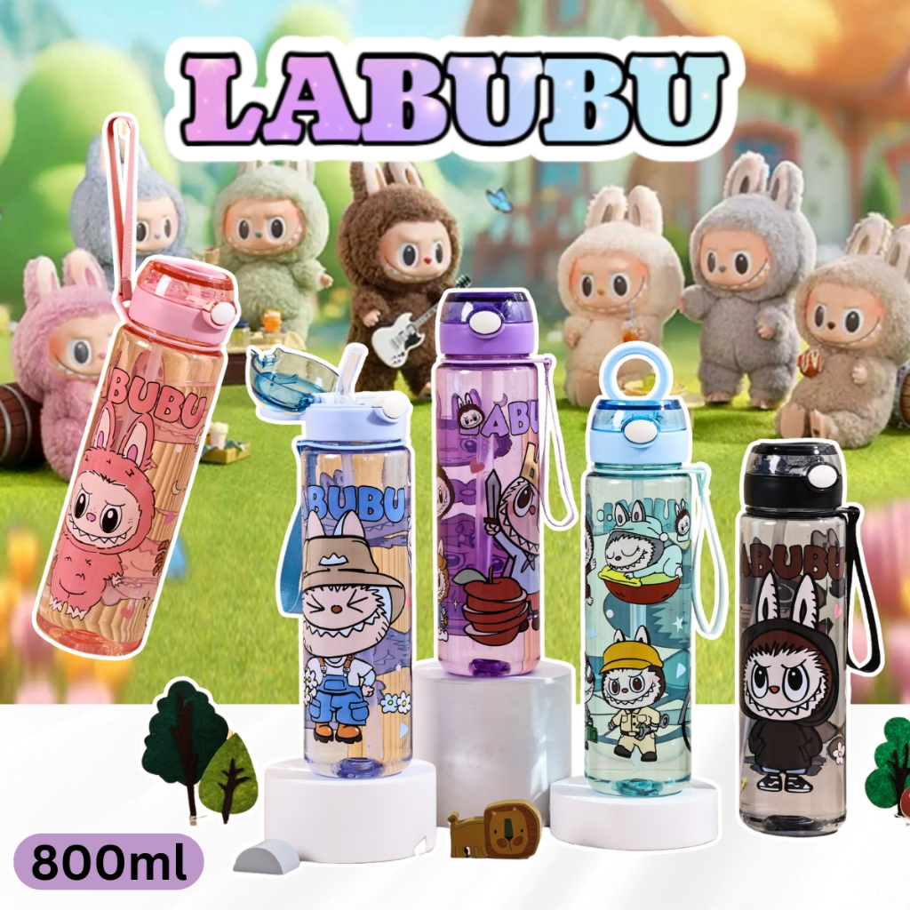 Water Bottle Labubu Design 800ml with Straw and Handle - Water bottle ...
