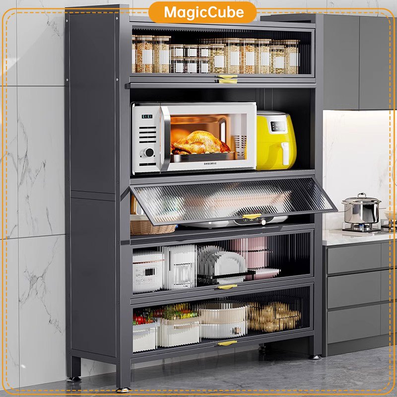 MC 3-5 Layers Kitchen Rack Dustproof Storage Cabinet Carbon Steel Multi ...