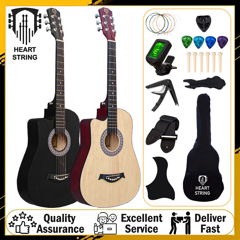 Heart String Left Handed Guitar with Capo 38 Inch Low Action Acoustic ...
