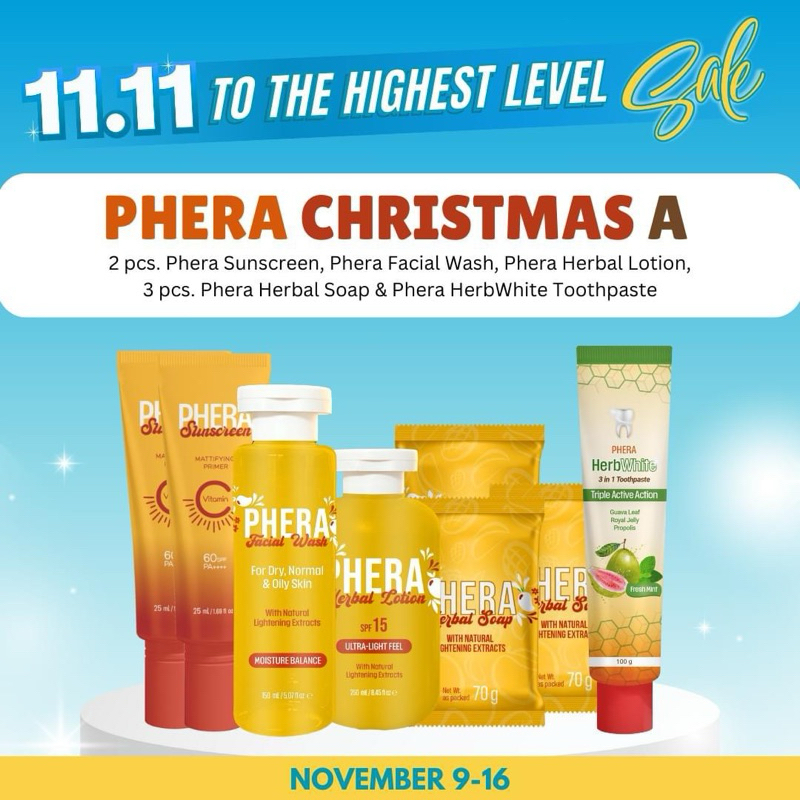 Phera Christmas A (2 Sunscreens + 3pcs Soaps + 1 Lotion + 1 Face Wash ...