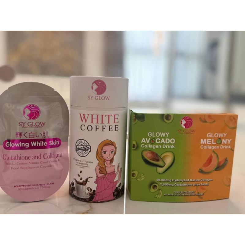 SY GLOW WHITE COFFEE | GLOWY COLLAGEN DRINK & GLUTA CAPS | Shopee ...