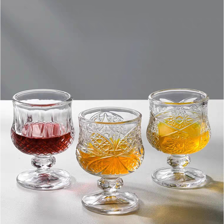 6pc Vintage engraved glass cup Mini fruit wine cup Exquisite small ...