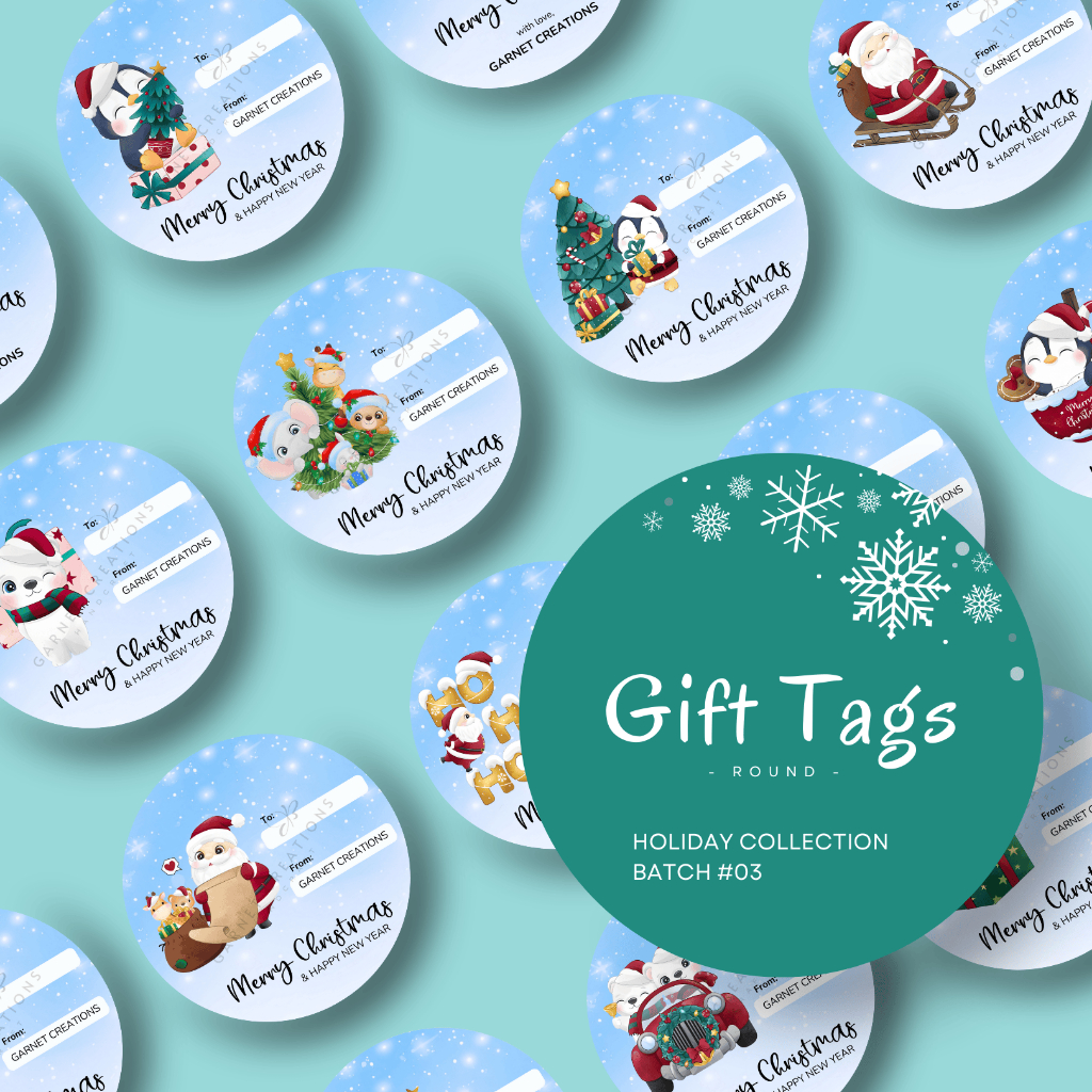 12 pcs Christmas Gift Tags - Round - STICKERS/CARDSTOCK -- Customized ...