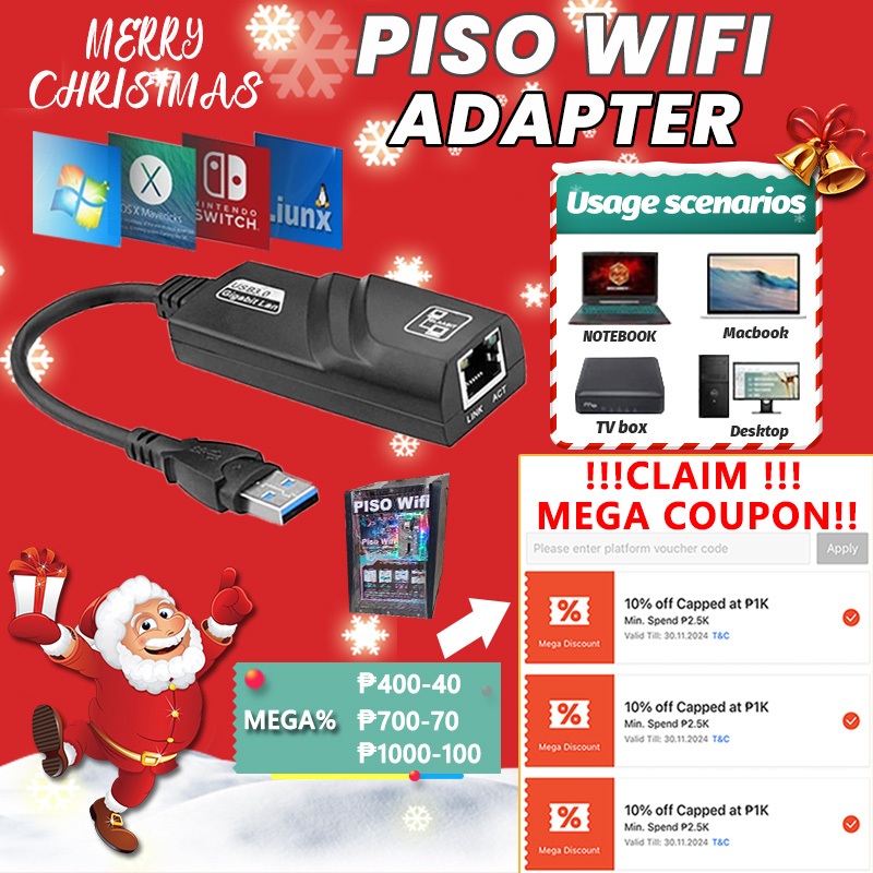 USB 3.0 to RJ45 Ethernet LAN Network Card Adapter High Speed Gigabit ...