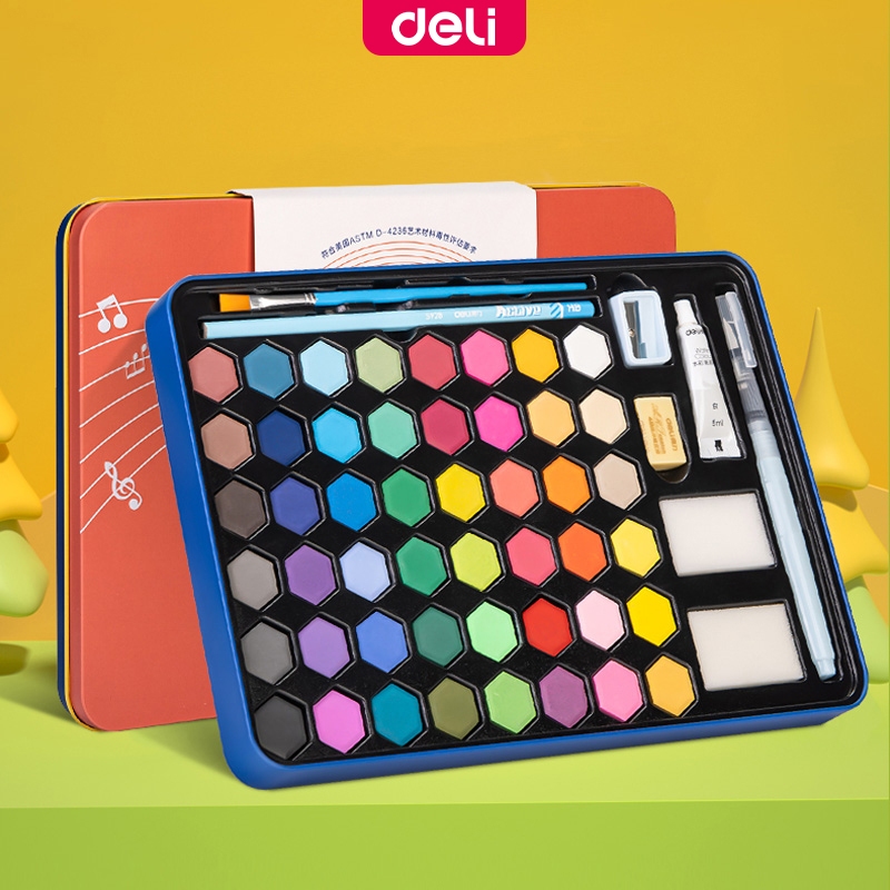 Deli 24/36/48 Colors Solid Watercolor Paint Set With Refillable Brush ...