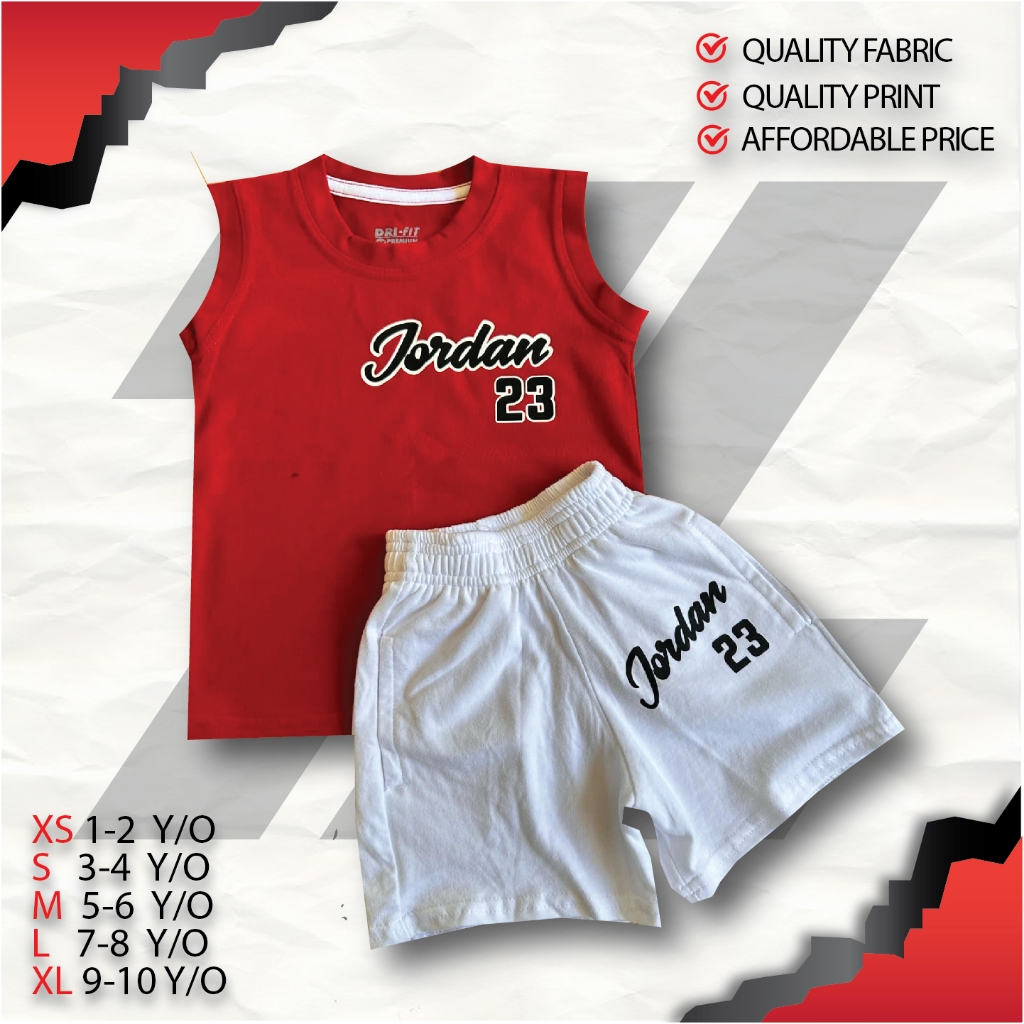 COTTON TERNO OOTD FOR KIDS RED SANDO AND WHITE SHORTS 1 to 10 years old ...