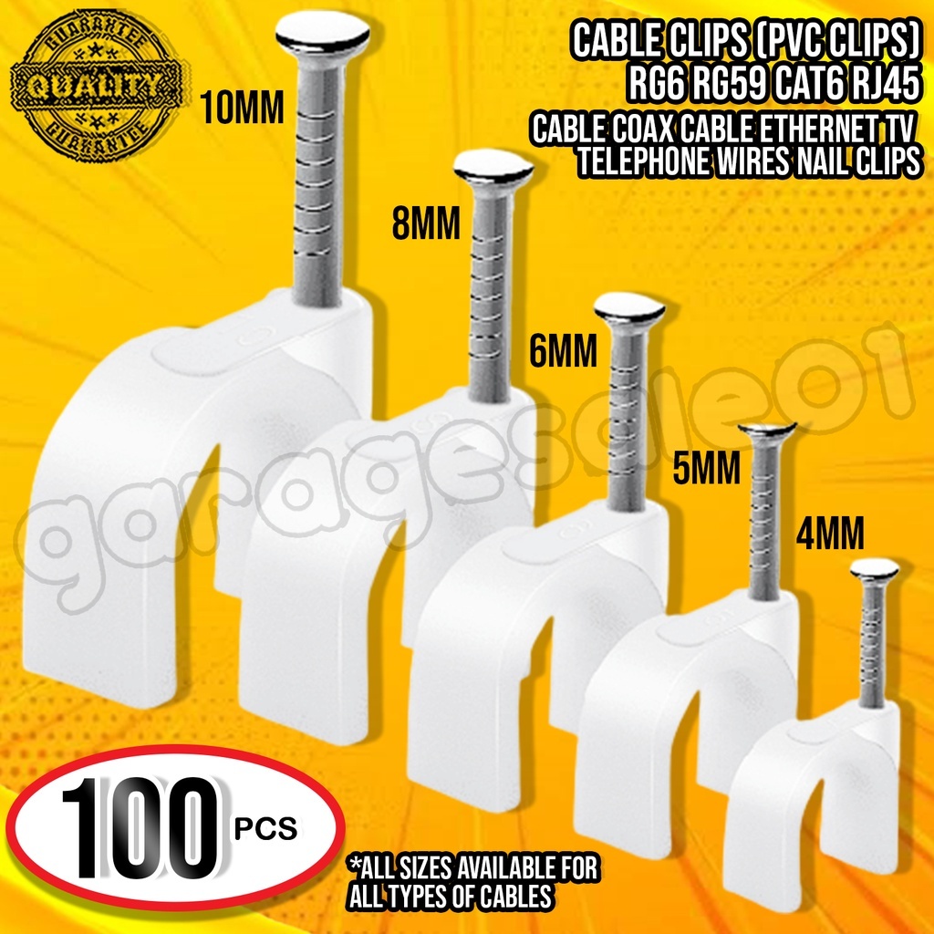 GS10 Cable Clips (PVC Clips) RG6 RG59 CAT6 RJ45 Cable Coax Cable ...