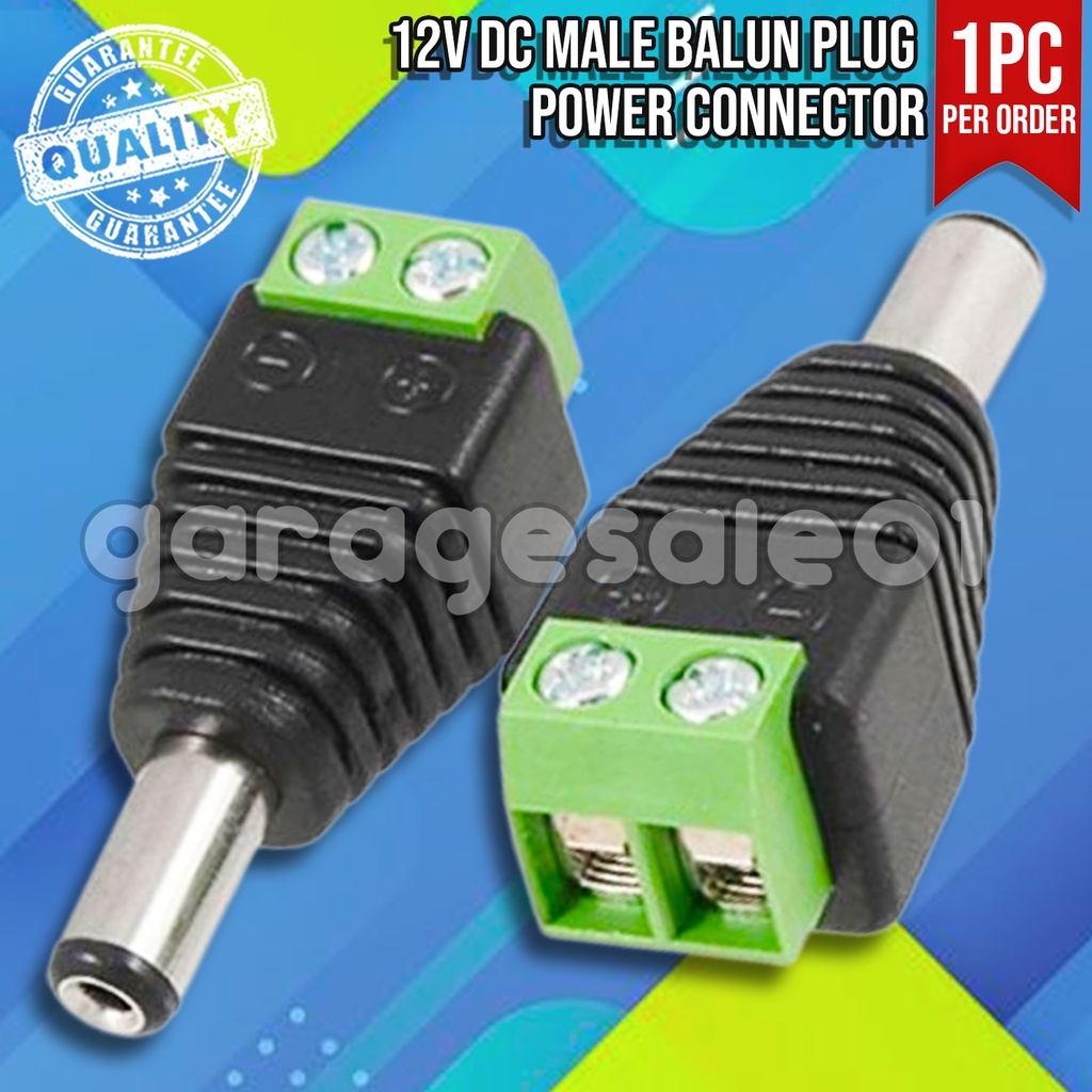 GS10 (Upgraded Version) DC Male Power Balun Plug Connector Cctv Power ...