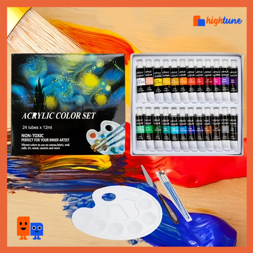 HIGHTUNE 12/24 Colors Acrylic Paint Set/Oil Paint Set with Painting ...