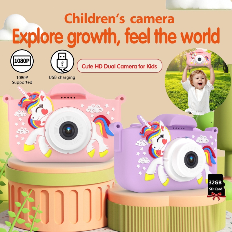 Kids Camera 1080P Mini Digital Cameras with 32GB TF Card Unicorn Camera ...