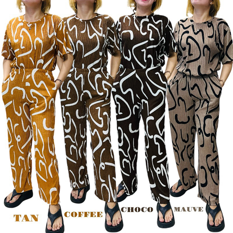 LYN PRINTED PANS AND TOP FIT S-2XL BARK CREPE FABRIC | Shopee Philippines