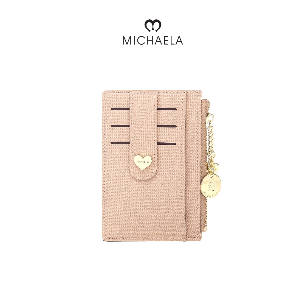 MICHAELA Canvas Textured Card Holder Chic Chain Heart Embellished for ...