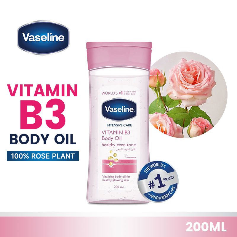 Vaseline VITAMIN B3 Body Oil Rose Plant Essence Body Lotion Moist ...