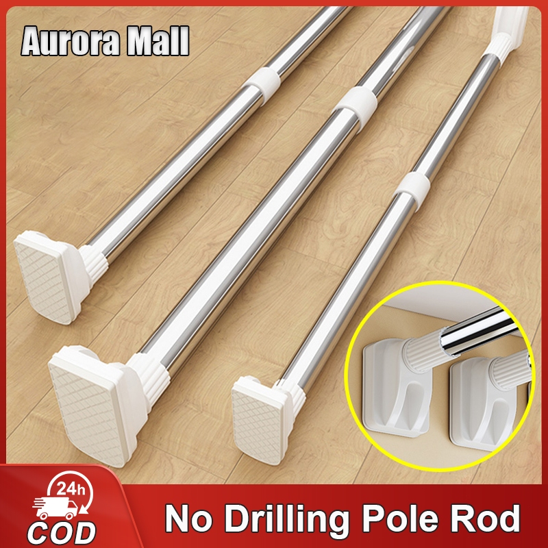 Aurora Punch-Free Adjustable Rod Extendable Pole Shower Curtain Rod ...