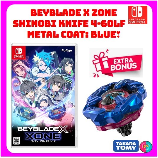 Beyblade X XONE"Shinobi Knife 4-60LF Metal Coat: Blue" and Original official Tournament Sticker ...