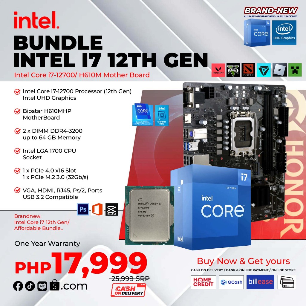 BRANDNEW BUNDLE PACKAGE INTEL i7 12TH GEN MOTHERBOARD PROCESSOR ...