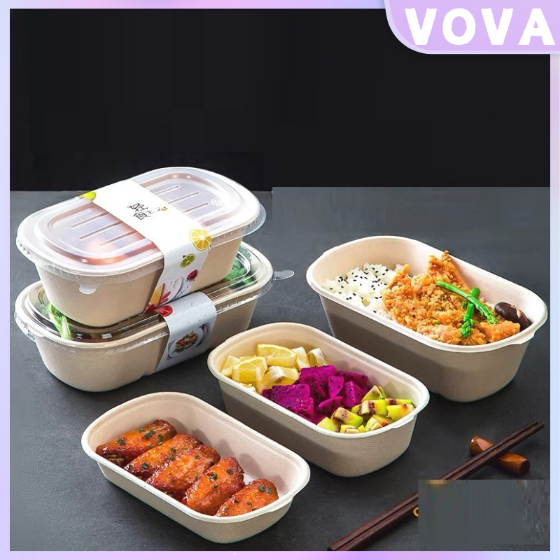 50Pcs Food Container Disposable Lunch Box Oval Salad Bolw With PET Lid ...