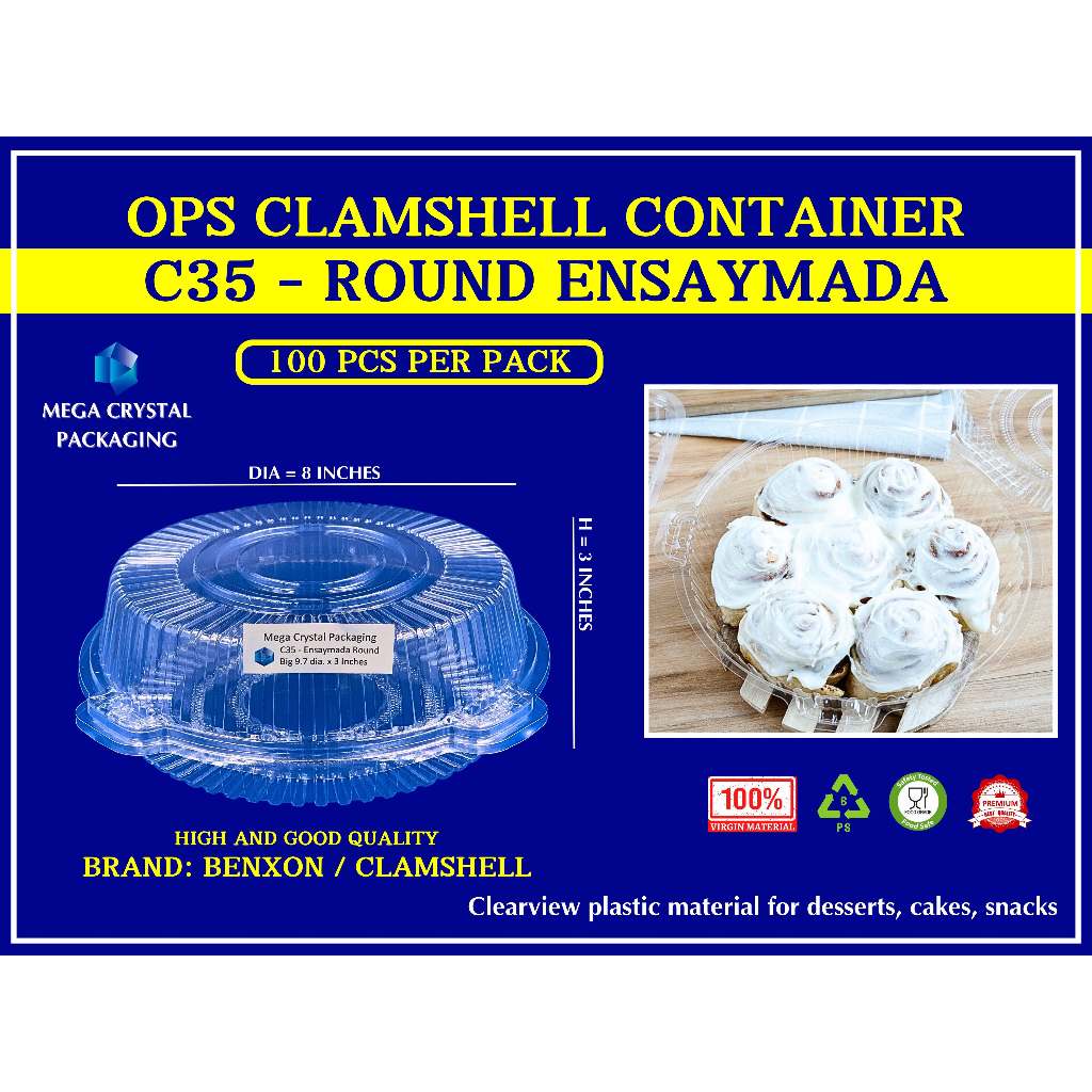 [ 50 Pcs. ] Clamshell Container OPS C35 Ensaymada Round Big 9 Inches ...