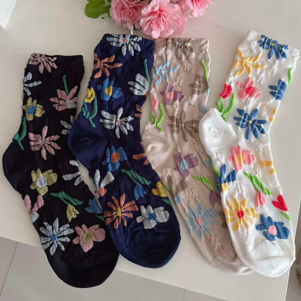 Korean Socks-Fleur Emboss Iconic Socks | Shopee Philippines