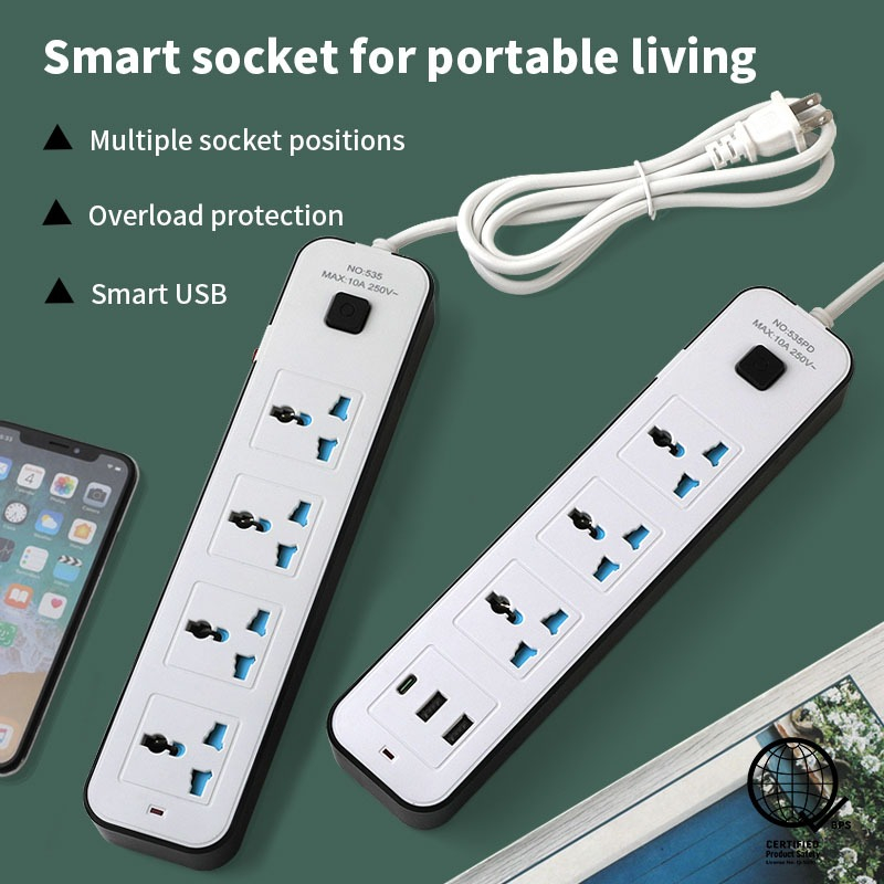 Centrix Power Strip With Switch 3 Socket Extension Cord 3 USB 2 Flat ...