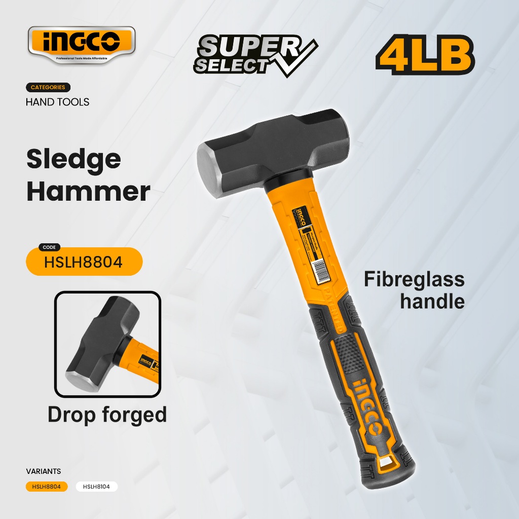 Ingco 4Lbs Sledge Hammer Innovated drop-forged hammer head with Heat ...