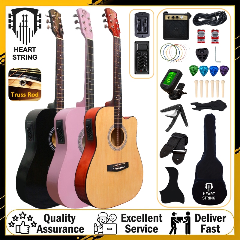 Heart String Low Action Acoustic Electric Guitar with Pickup Truss Rod ...