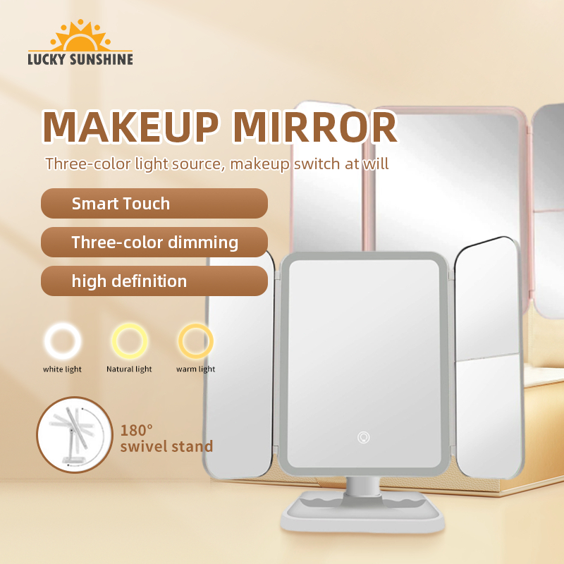 LED Makeup Mirror Rechargable Vanity Mirror with 3 Lights Adjustable 90 ...