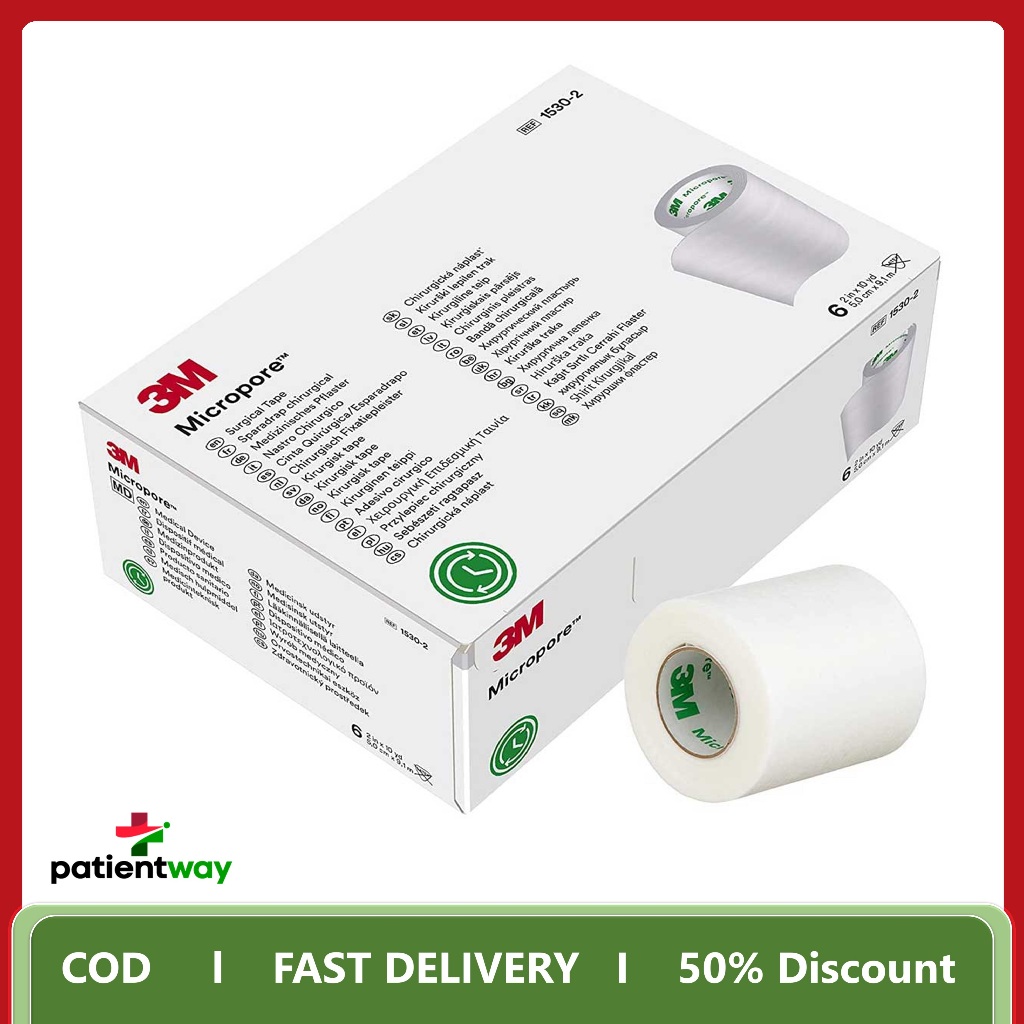 3M Micropore Surgical Tape 1/2 inch, 1 inch, 2 inches (6 Pieces or 12 ...