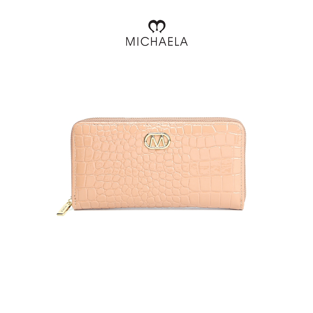 MICHAELA Glossy Zipper Long Wallet 8 Card Slots Crocodile Evening ...