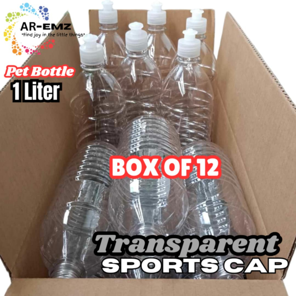 AR-Emz 12 PCS (1 Liter) Empty Clear Plastic Bottles W/ Transparent ...