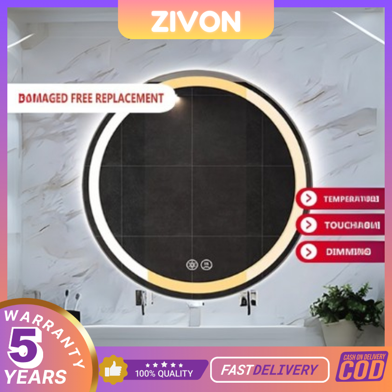 【Zivon】3in1 60cm Round LED Mirror Vanity Mirror With Lights Tricolor ...
