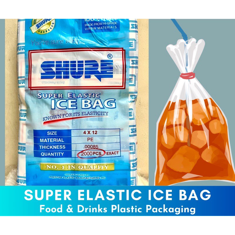 4”x12” - SHURE Super Elastic Plastic Ice Bag (1 REAM / 2,000 PCS) with ...