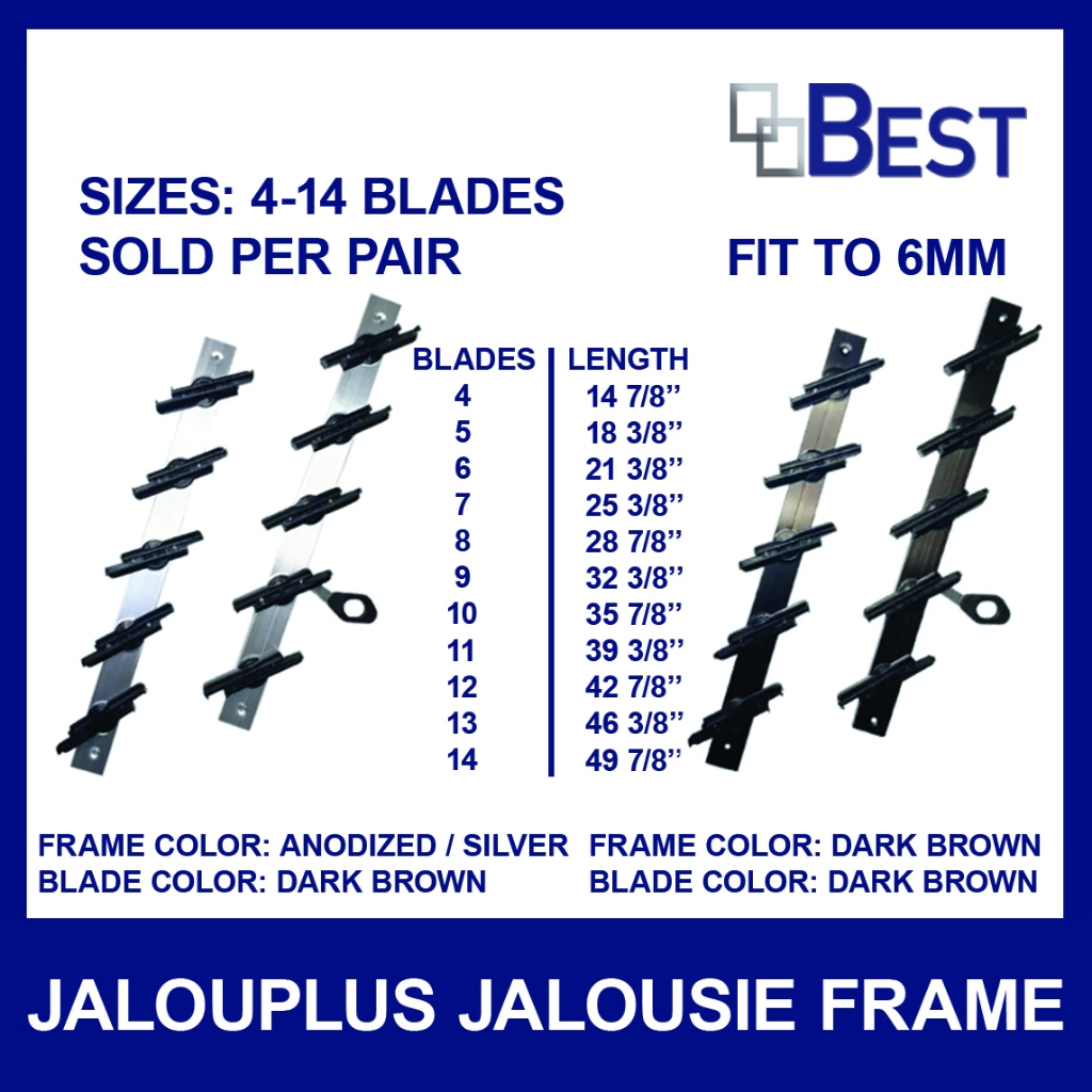 Jalouplus Jalousie Frame 4 Blades - 14 Blades for Louver Window Dark ...