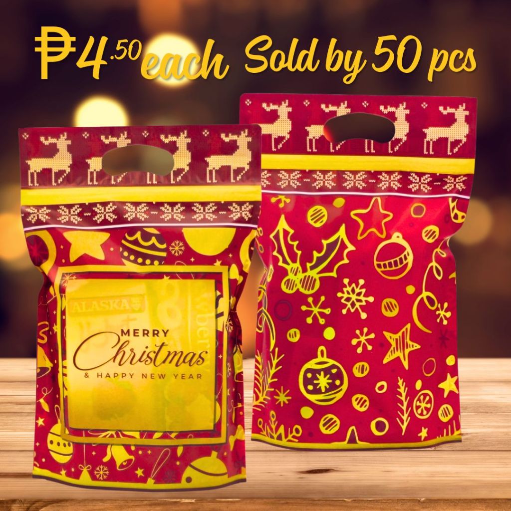 (50 PCS) PP1028 Christmas Red Gold Loot Bag Chips Bag Chipsbag Zip ...