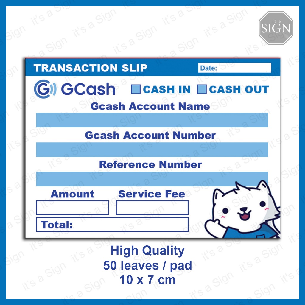 Gcash Transaction Slip Form Cash In Cash Out - 50 sheet per pad ...