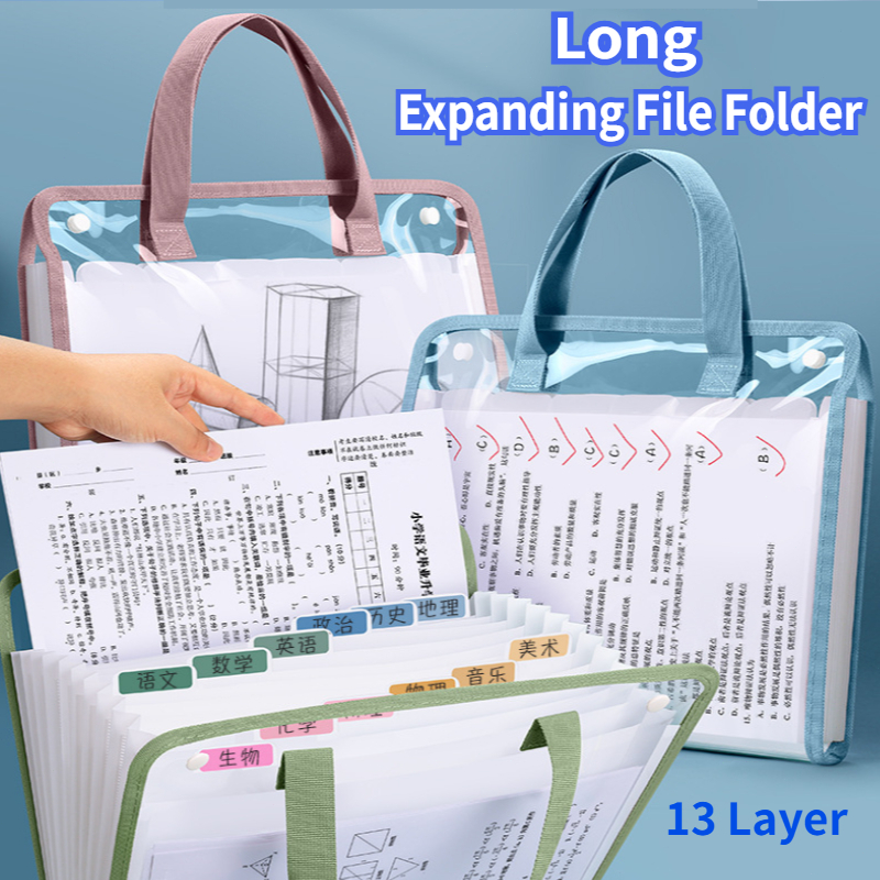 Long Expanding File Folder 13 Pockets File Organizer Transparent ...