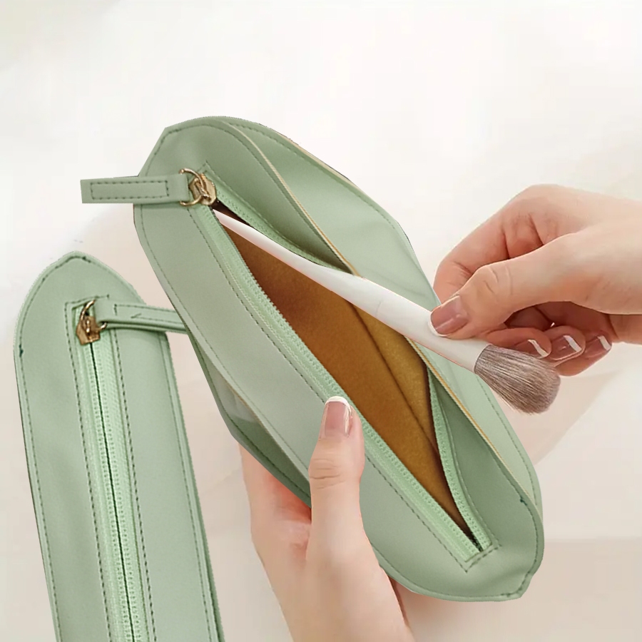 Expandable makeup pouch bag faux leather case organizer for beauty ...