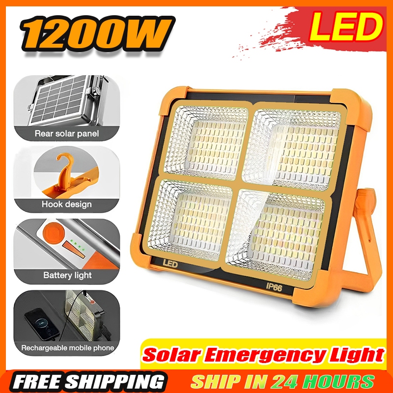 Solar Emergency Light 1200W Solar Flashlight Rechargeable Outdoor ...