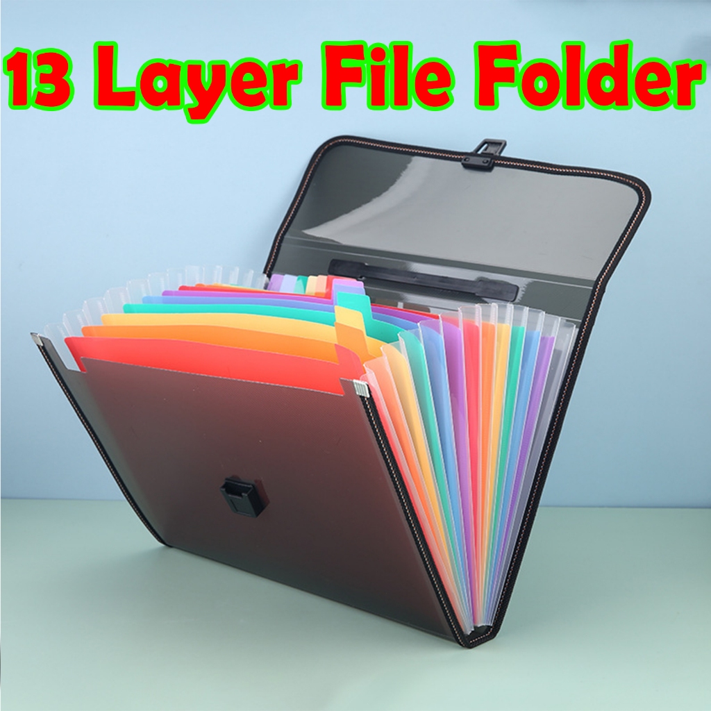 13 Layer Folder Organizer File With Handle Large Capacity Long ...