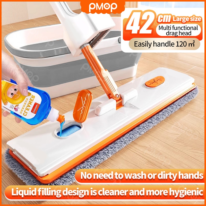 PMOP Mop with Squeezer Self Wash White and Orange Sleek Magic mop Deep ...