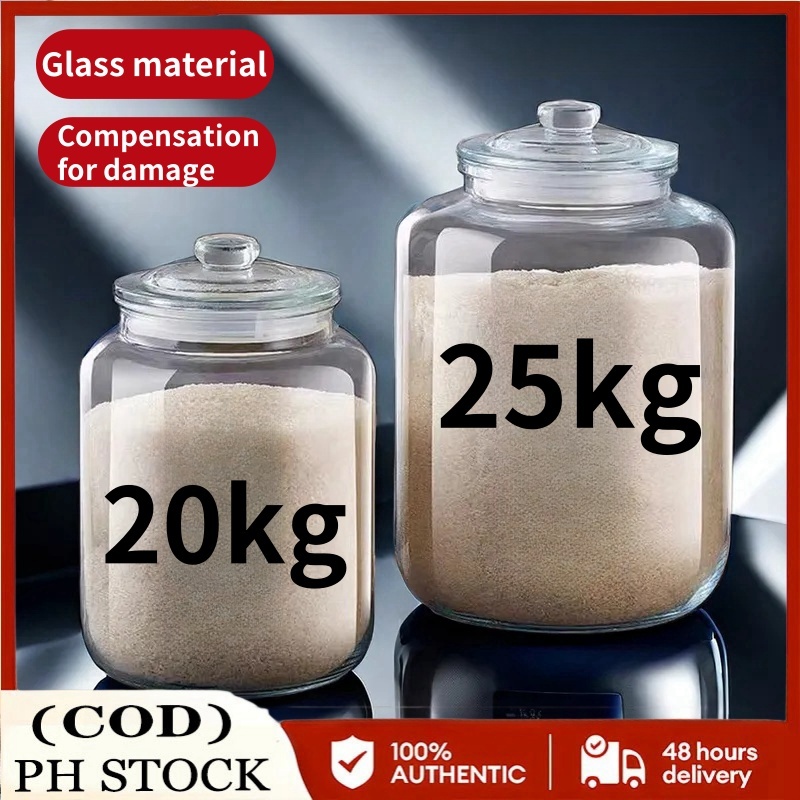 Glass rice dispenser 10 kg 8.5kg/13.5kg/25 kilos big glass jar with lid ...