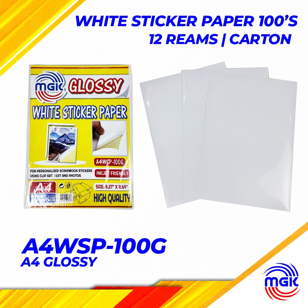MGK Sticker Paper White A4 100's 12 reams | Shopee Philippines