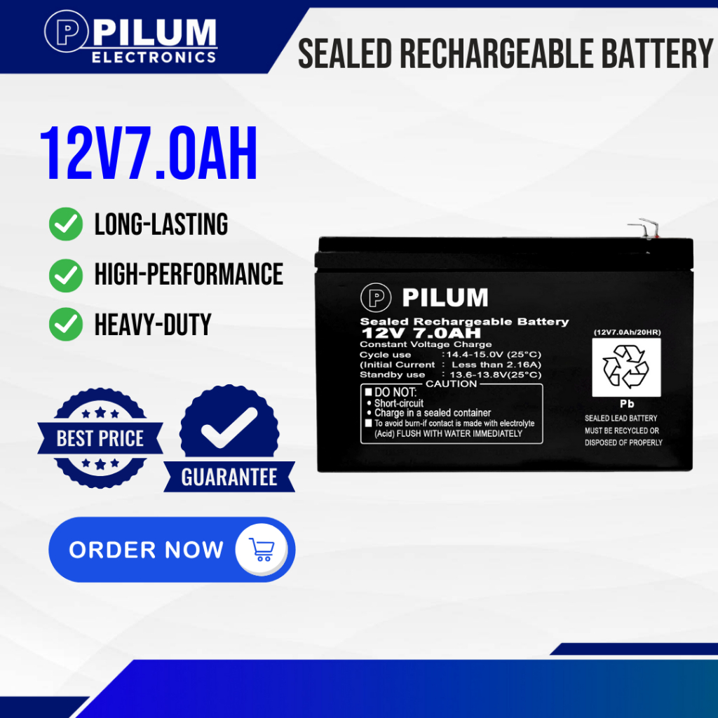 PILUM 12V 7.0AH UPS Sealed Rechargeable Battery 12 VOLTS 7 AMPERE HOUR ...