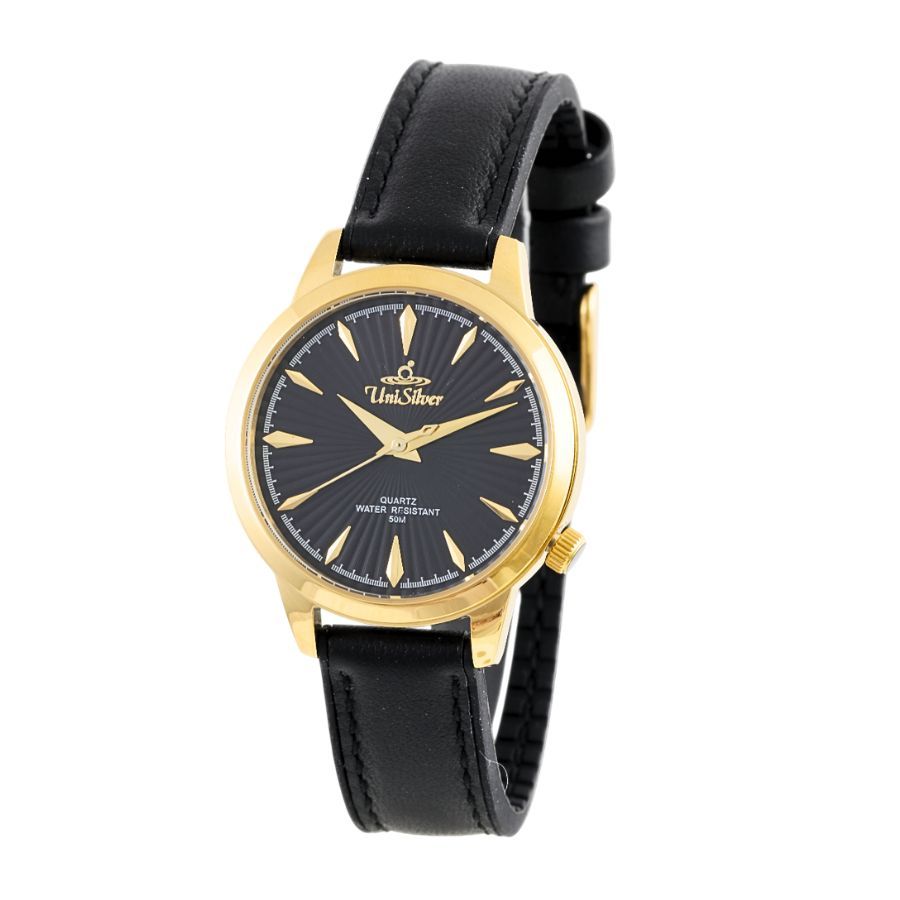 UniSilver TIME Women's Black / Gold Analog Leather watch KW5074-2215 ...