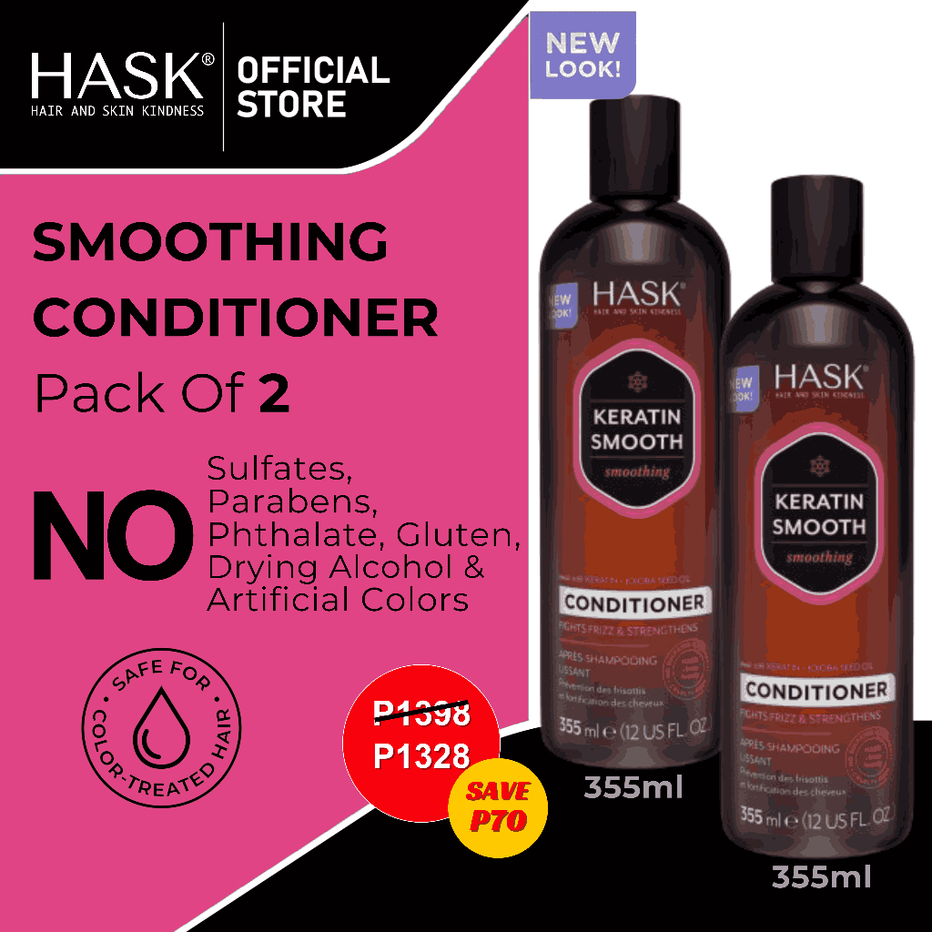 Hask Keratin Protein Smoothing Conditioner Pack of 2 (355 ml X 2 ...