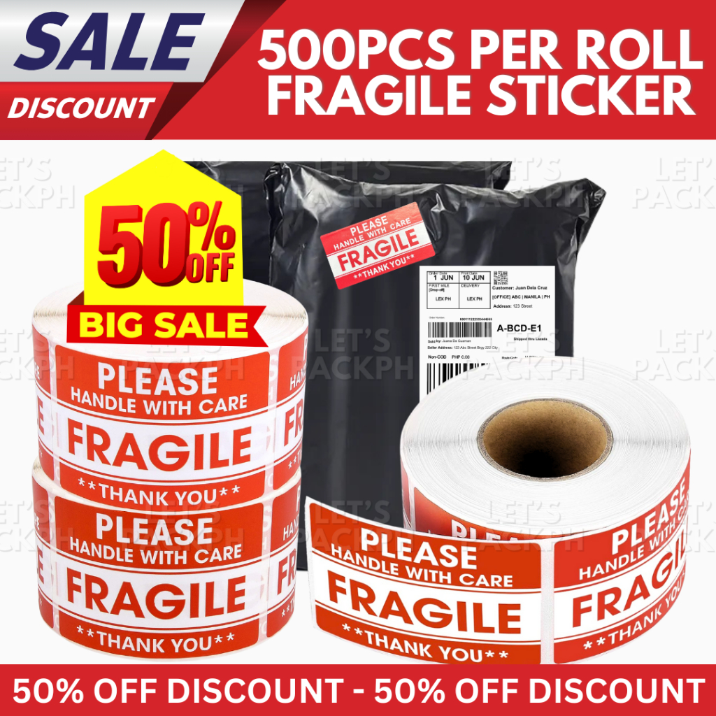 Fragile Stickers 500pcs/Roll 2 x 3 inches Handle with Care Packing ...