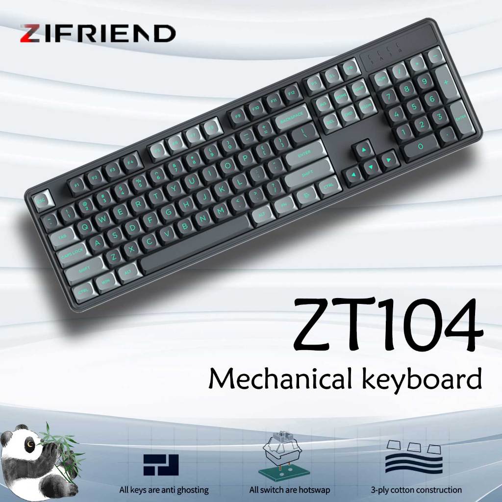 ZIFRIEND ZT104 Hot Swappable Wired Mechanical Keyboard PBT Keycaps ...