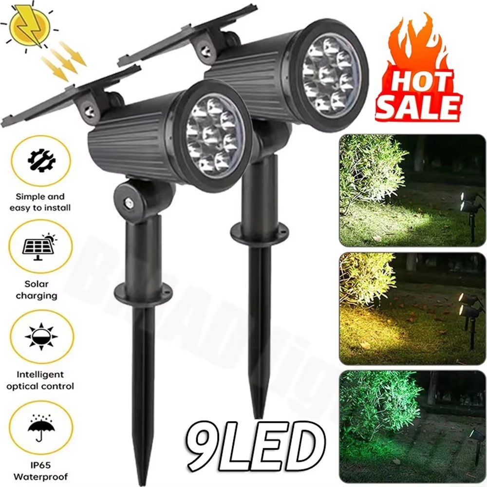 9 LED Solar Spotlights Outdoor IP65 Waterproof Brightness Adjustable ...